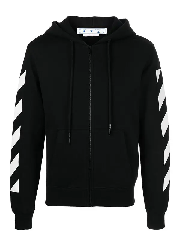 Off-White Arrows-print Cotton Zip-up Hoodie - Black