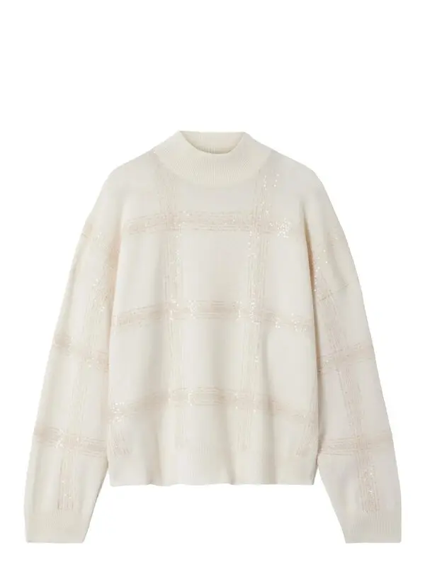 Brunello Cucinelli Sequin-embellished Wool-blend Sweater - Cream
