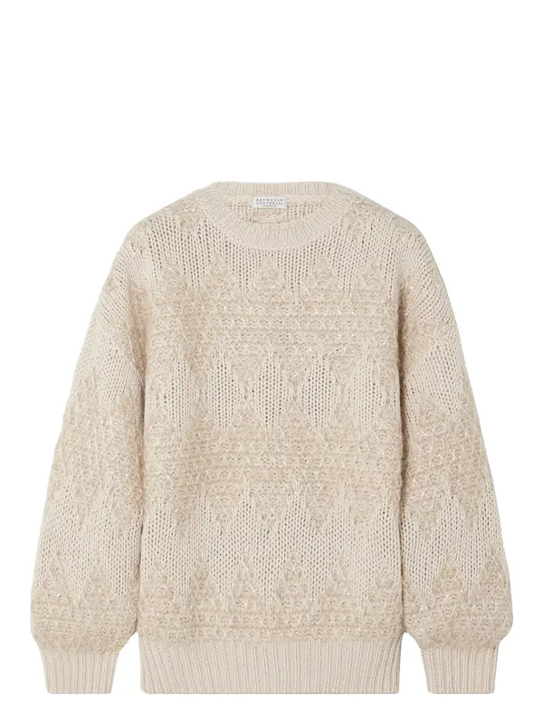 Brunello Cucinelli Sequin-embellished Wool-blend Sweater - Neutrals