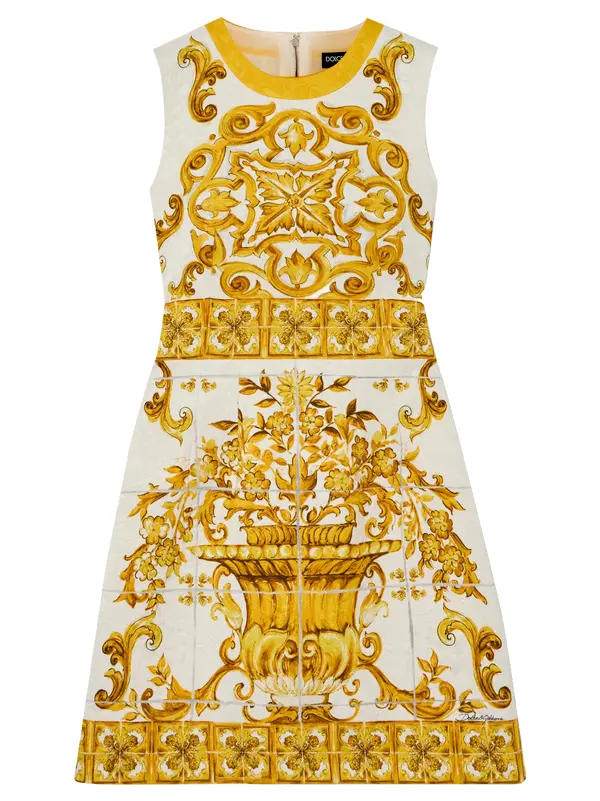 Dolce & Gabbana Maiolica Printed Mini Dress - Yellow