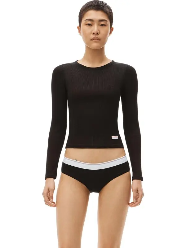 Alexander Wang Long-sleeve Tee In Ribbed Cotton Jersey - Black