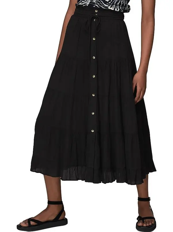 Whistles Crinkled Button Front Skirt - Black