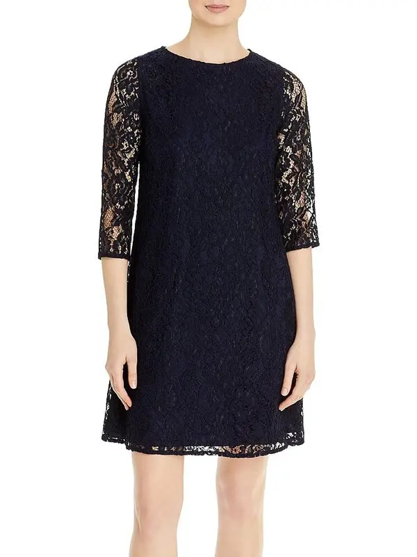 Caroline Rose Floral Lace Dress - Navy