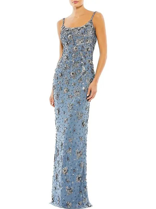 Mac Duggal Floral Embellished Evening Gown - Slate Grey