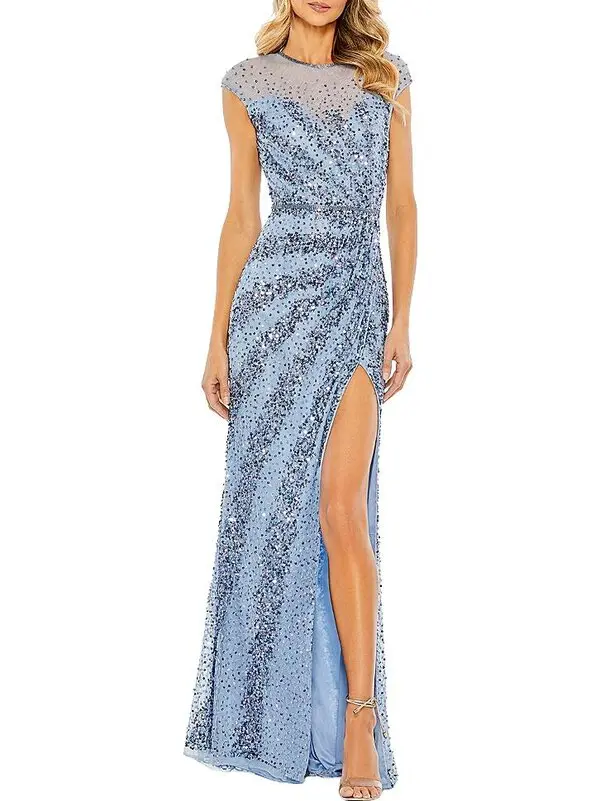 Mac Duggal Sequined Illusion Gown - French Blue