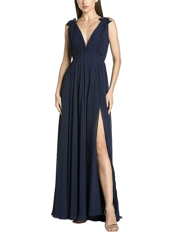 Mac Duggal Chiffon Plunge Neck Gown - Navy