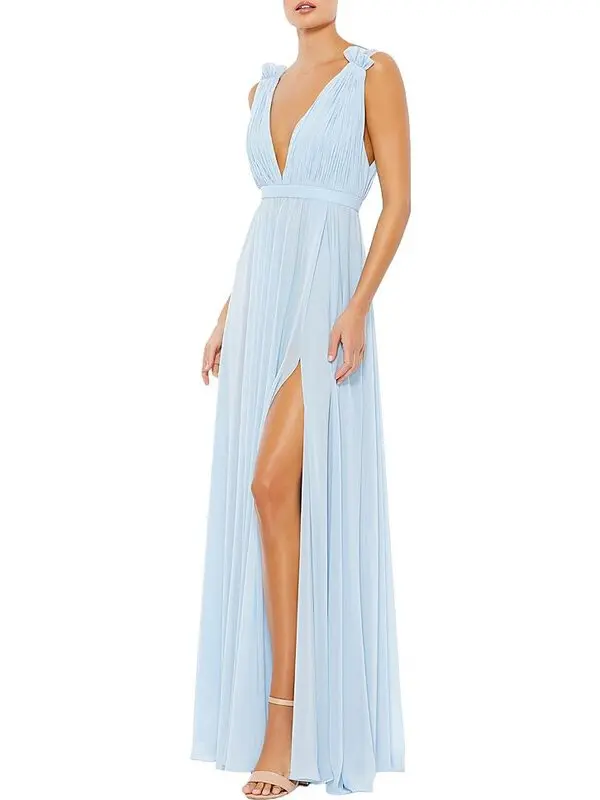 Mac Duggal Chiffon Plunge Neck Gown - Powder Blue