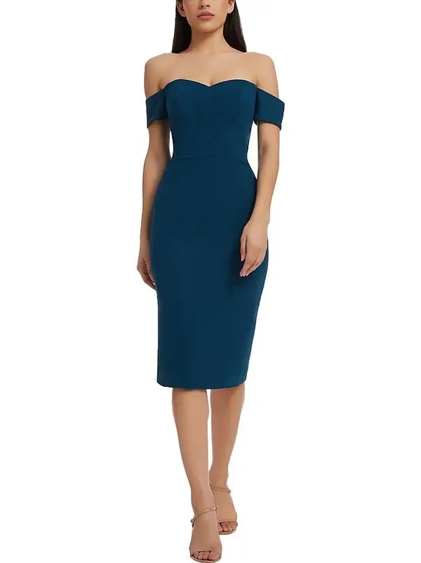 Dress The Population Bailey Off-the-shoulder Sheath Dress - Peacock Blue