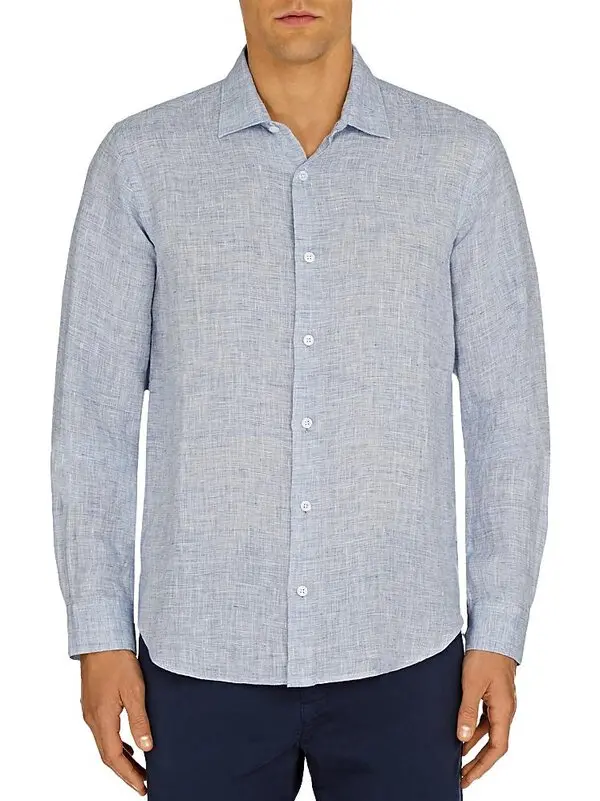 Orlebar Brown Giles Linen Textured Tailored Fit Button Down Shirt - Navy White