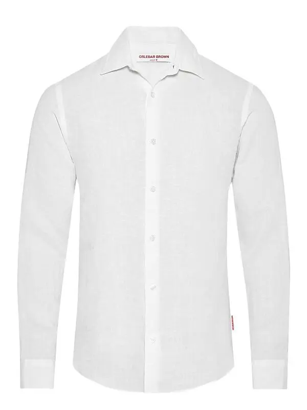 Orlebar Brown Giles Linen Textured Tailored Fit Button Down Shirt - White
