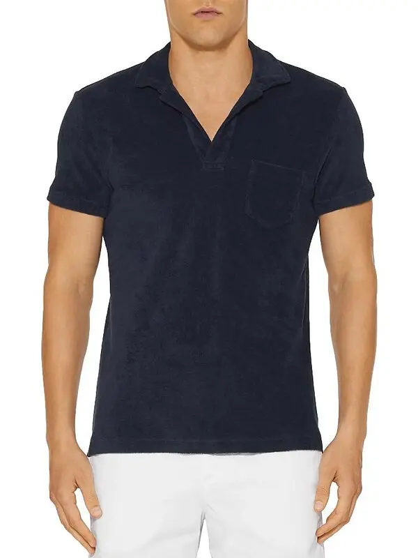 Orlebar Brown Cotton Terry Solid Tailored Fit Polo Shirt - Navy
