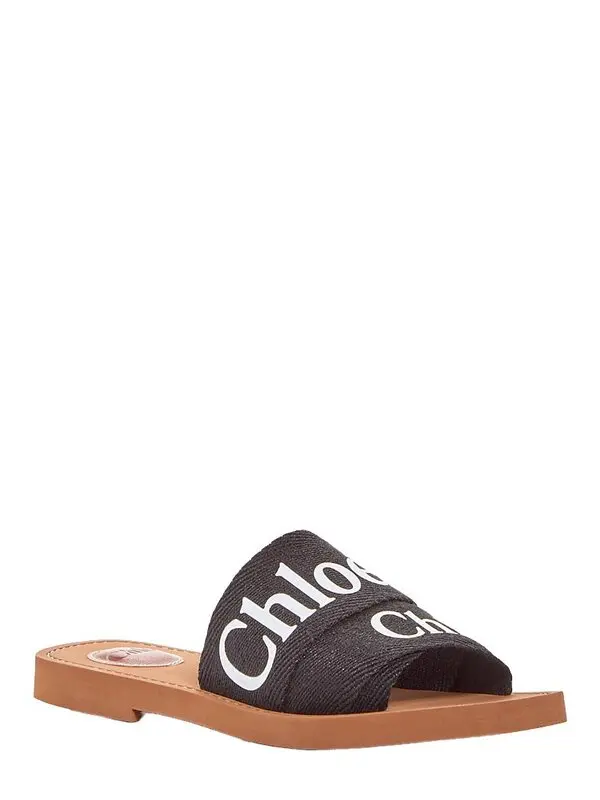 Chloé Woody Logo Slide Sandals - Black