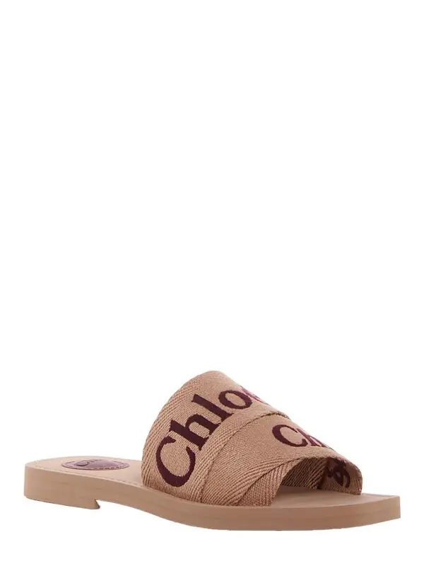 Chloé Woody Logo Slide Sandals - Tan Rose