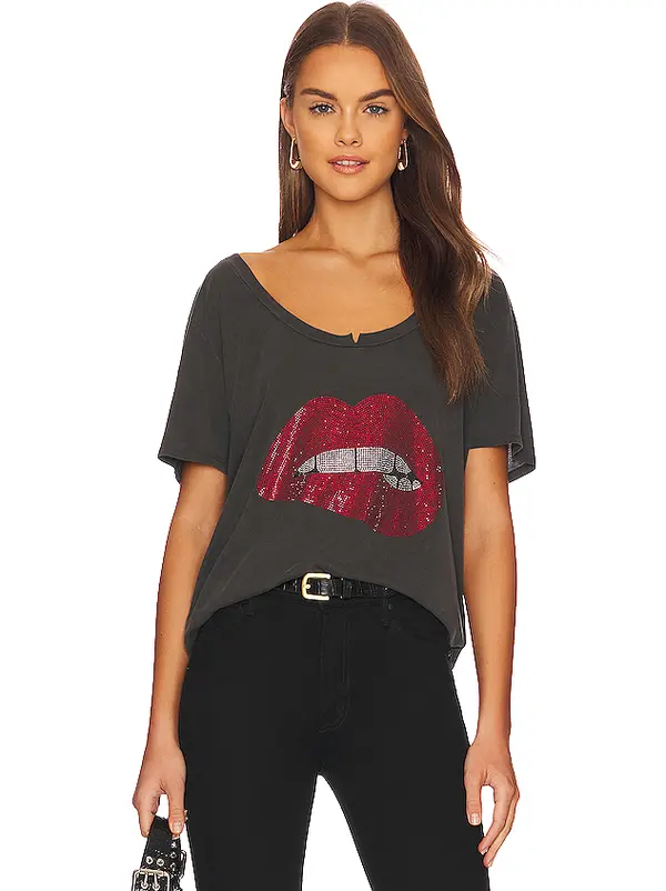 Lauren Moshi Delara Crystal Biting Lip Top - Pigment Black