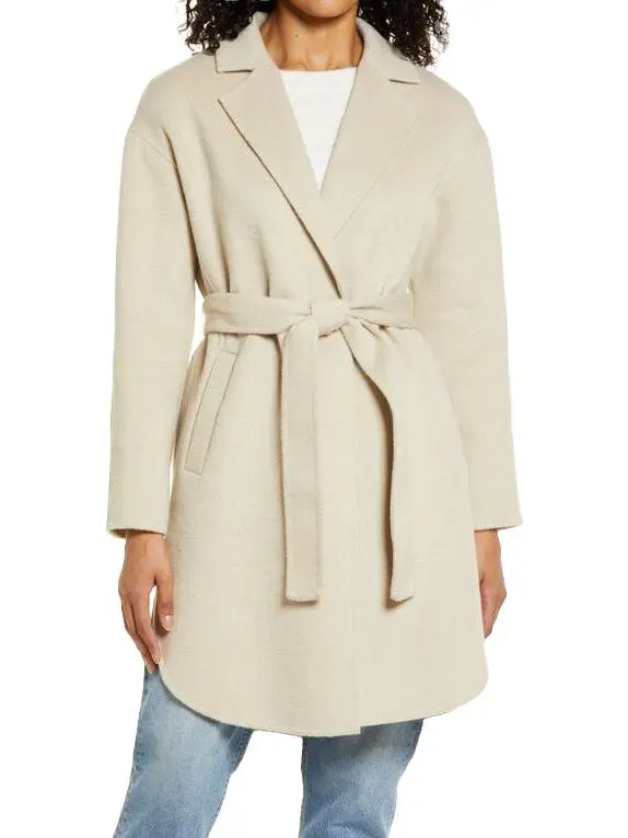 Sam Edelman Belted Wool-blend Coat - Oatmeal Heather