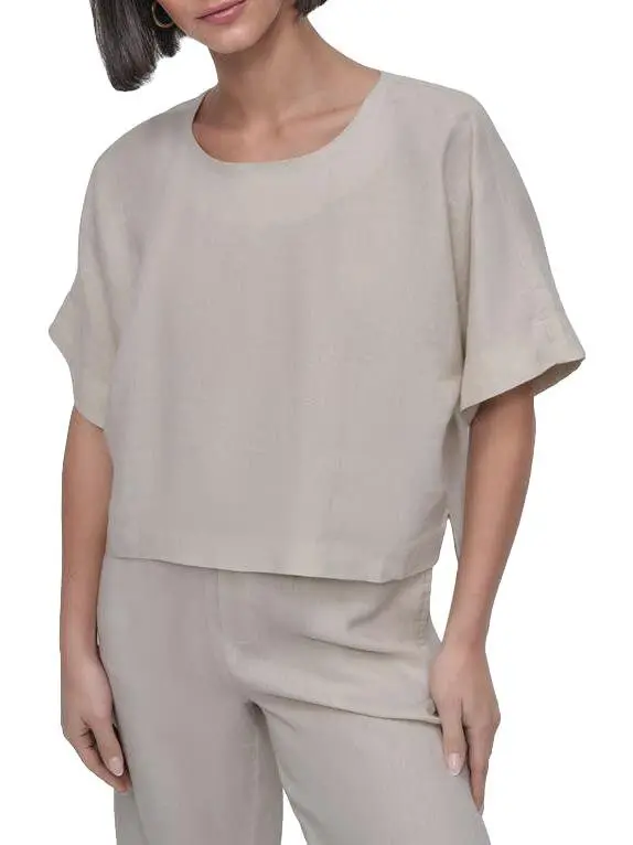 Dkny Drop Shoulder Boxy Linen Top - Natural