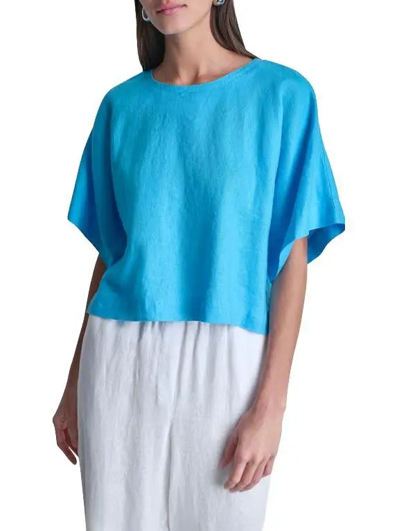 Dkny Drop Shoulder Boxy Linen Top - Pool Blue