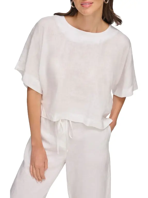 Dkny Drop Shoulder Boxy Linen Top - White