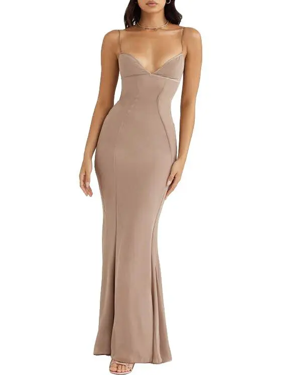 House Of Cb Loren Corset Maxi Gown - Latte
