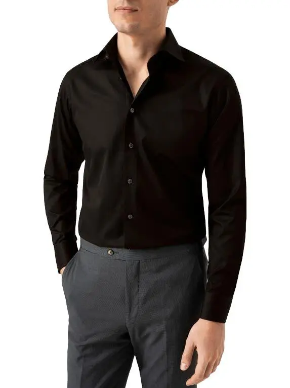 Eton Slim Fit Cotton Twill Dress Shirt - Black