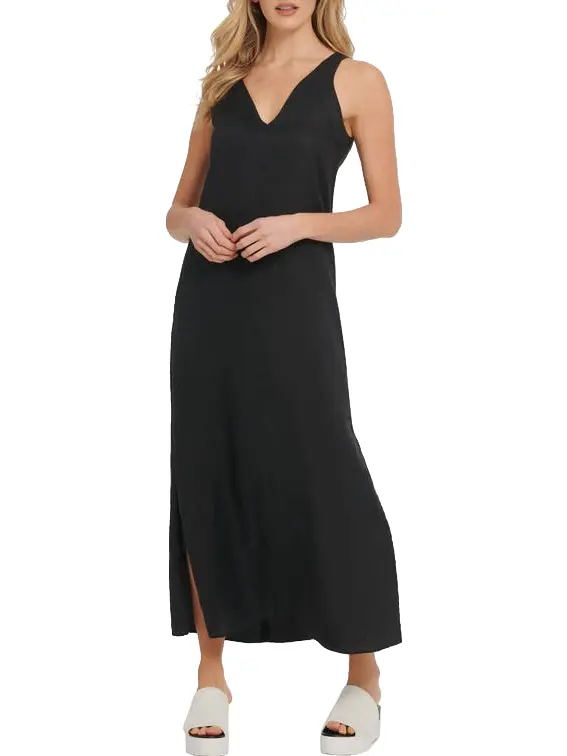 Dkny Sleeveless Linen Maxi Dress - Black