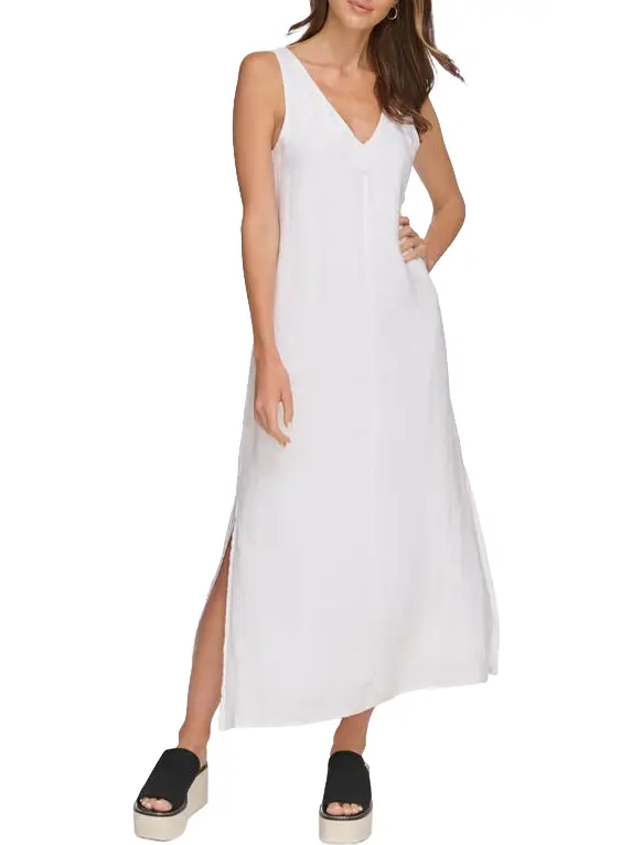 Dkny Sleeveless Linen Maxi Dress - White