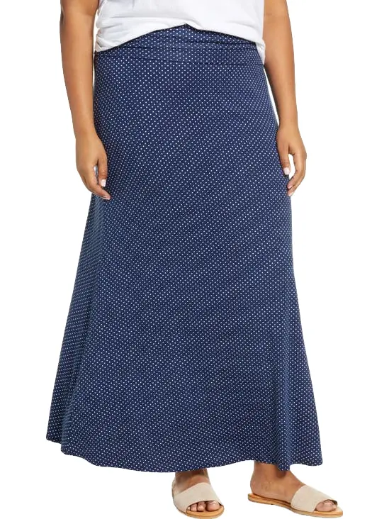 Loveappella Roll Top Maxi Skirt - Navy/ivory