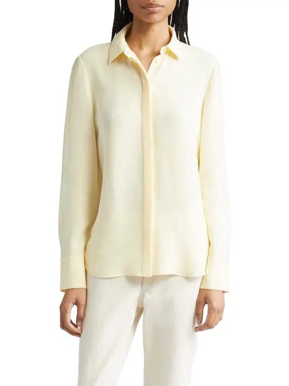 Lafayette 148 New York Scottie Silk Button-up Shirt - Yellow Chalk