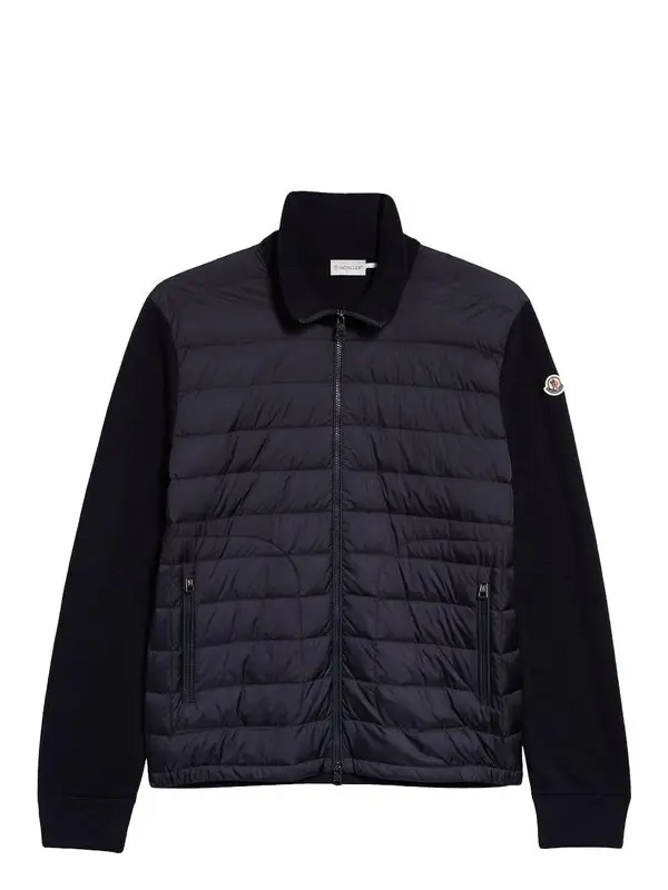 Moncler Quilted Down And Knit Cardigan - Navy