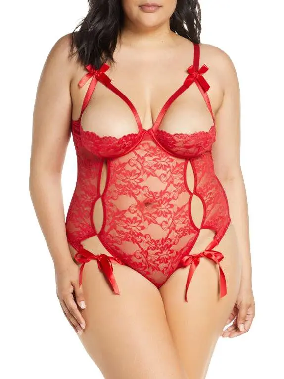 OH LA LA CHERI Underwire Lace Teddy With Open Cup And Gusset - Red