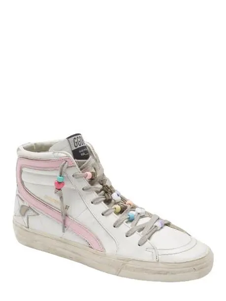 GOLDEN GOOSE Slide High Top Sneakers - White/ Baby Pink/ Silver