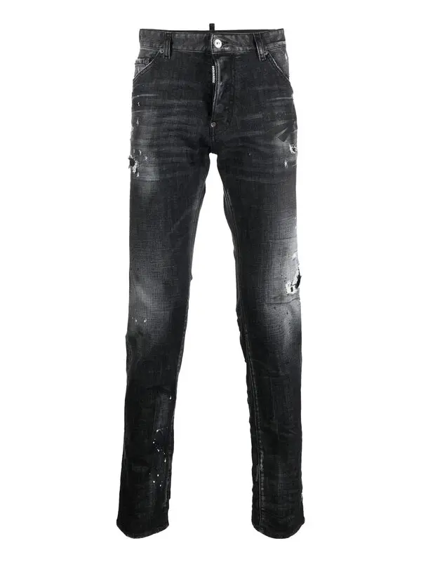 Dsquared2 Faded Distressed Slim-fit Jeans - Black