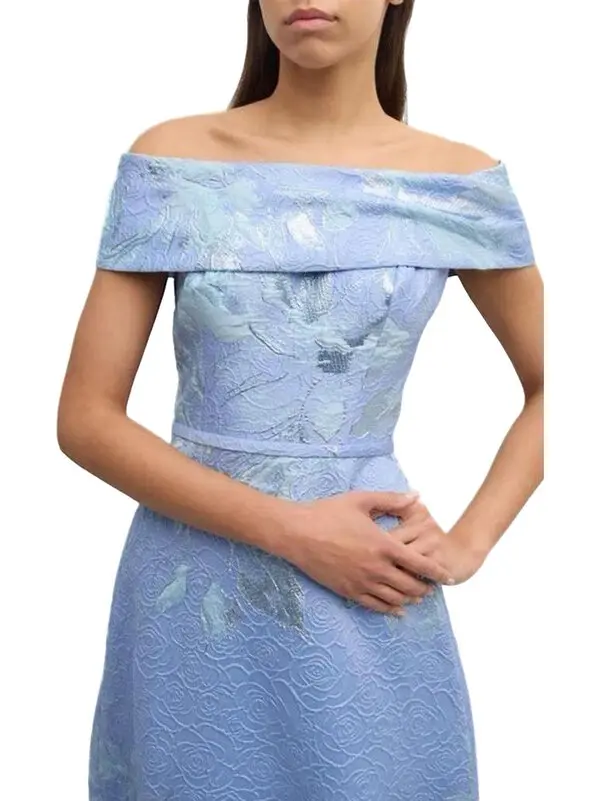 Rickie Freeman For Teri Jon Metallic Flower Jacquard Gown - Peri Mul