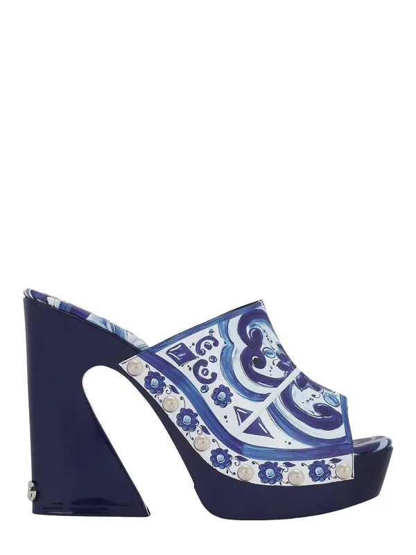 Dolce & Gabbana Majolica Print Platform Clogs - Blue