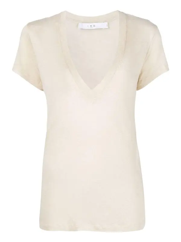 IRO PARIS V-neck Linen T-shirt - Neutrals