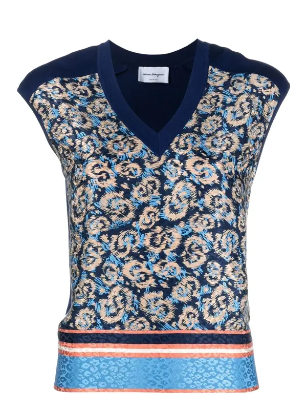 FERRAGAMO Graphic-print V-neck Vest - Blue