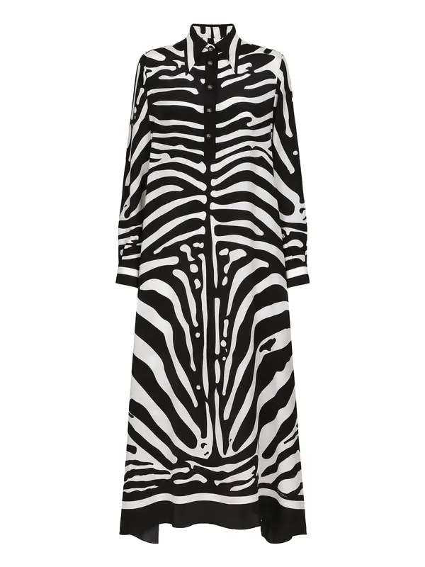 Dolce & Gabbana Zebra-print Crepe De Chine Kaftan - Black