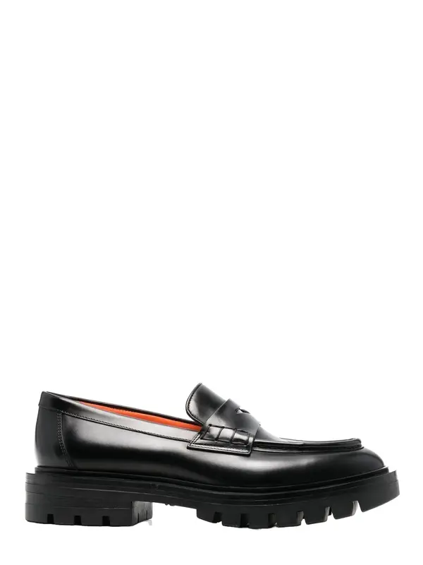 Santoni Ridged-rubber Sole Loafers - Black
