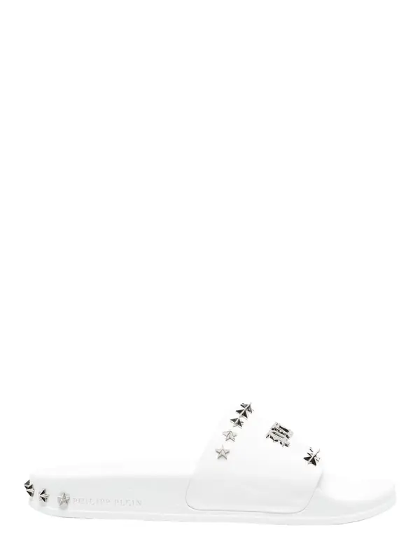 Philipp Plein Gothic Plein Studded Slides - White