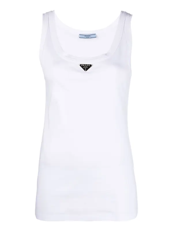 Prada Ribbed-knit Jersey Tank Top - White