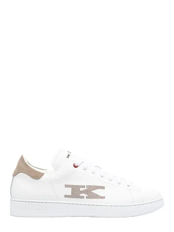 Kiton Logo Embroidered Leather Sneakers - White