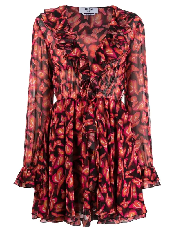MSGM Butterfly Print Mini Dress - Pink