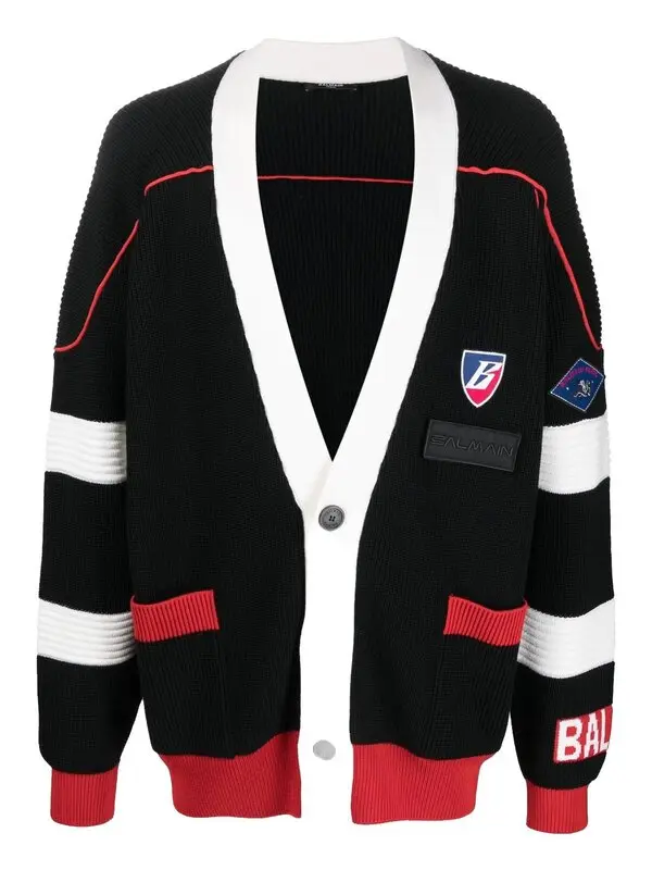 Balmain Logo-patch V-neck Cardigan - Black