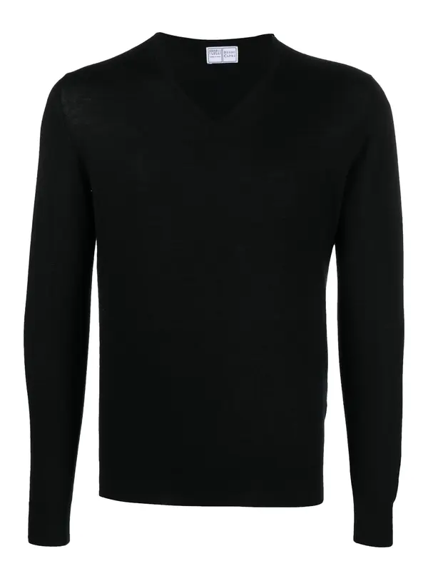 Fedeli V-neck Long-sleeve Jumper - Black