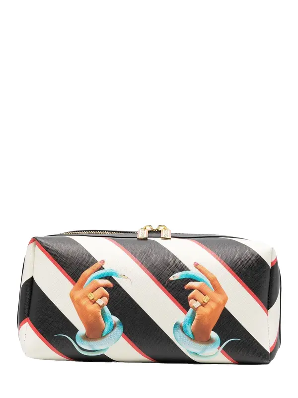SELETTI Graphic-print Striped Wash Bag - Black