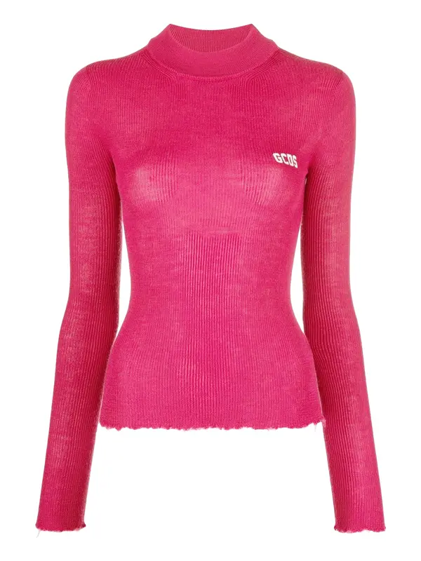 Gcds Logo-print Ribbed-knit Jumper - Pink