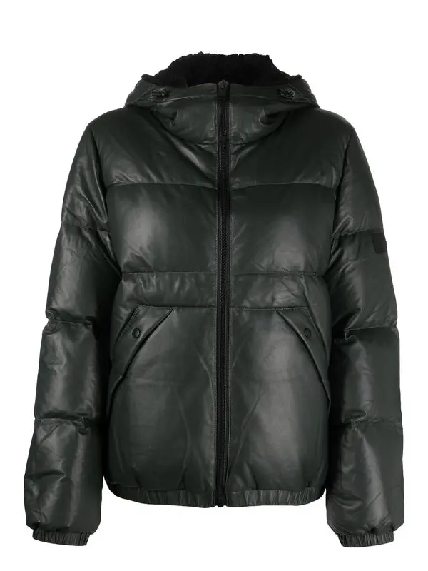 YVES SALOMON Shearling-trim Leather Down Jacket - Green