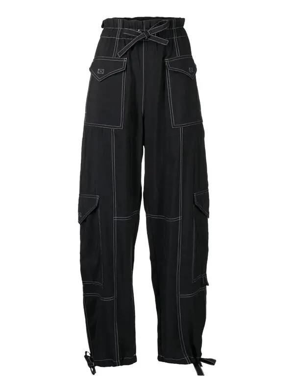 GANNI Slub Tapered Cargo Pants - Black