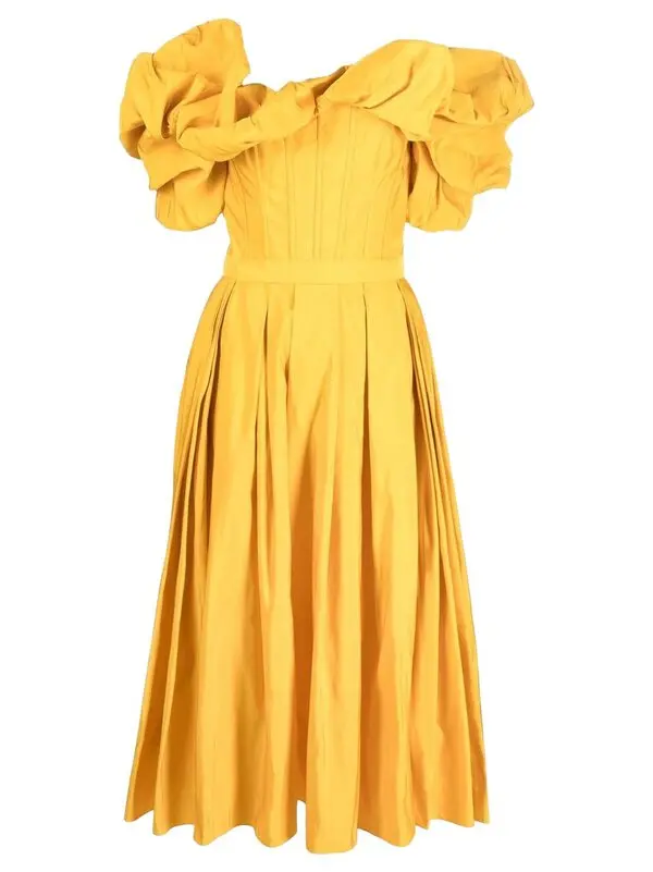 Alexander McQueen Ruffle-trim Pleated Midi Dress - Yellow