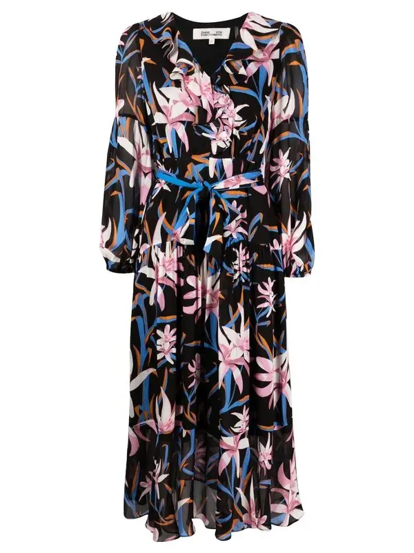 Diane Von Furstenberg Jaxson Floral-print Midi Dress - Black